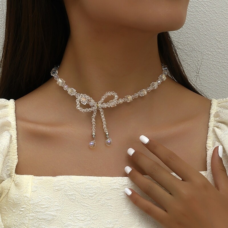 Eye Catching Crystal Bowknot Necklace Trendy Female Neck Jewelry ...