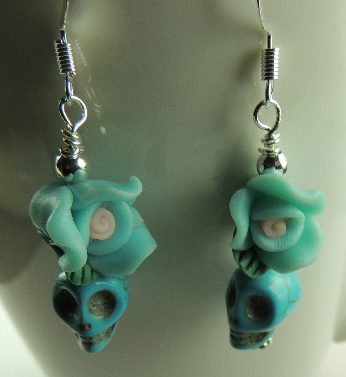 Turquoise Howlite Skull Earrings Turquoise Flowers Handmade Jewelry ...