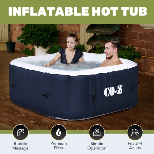 4-Person Inflatable Hot Tub w 120 Jets and Air Pump for Patio Backyard ...