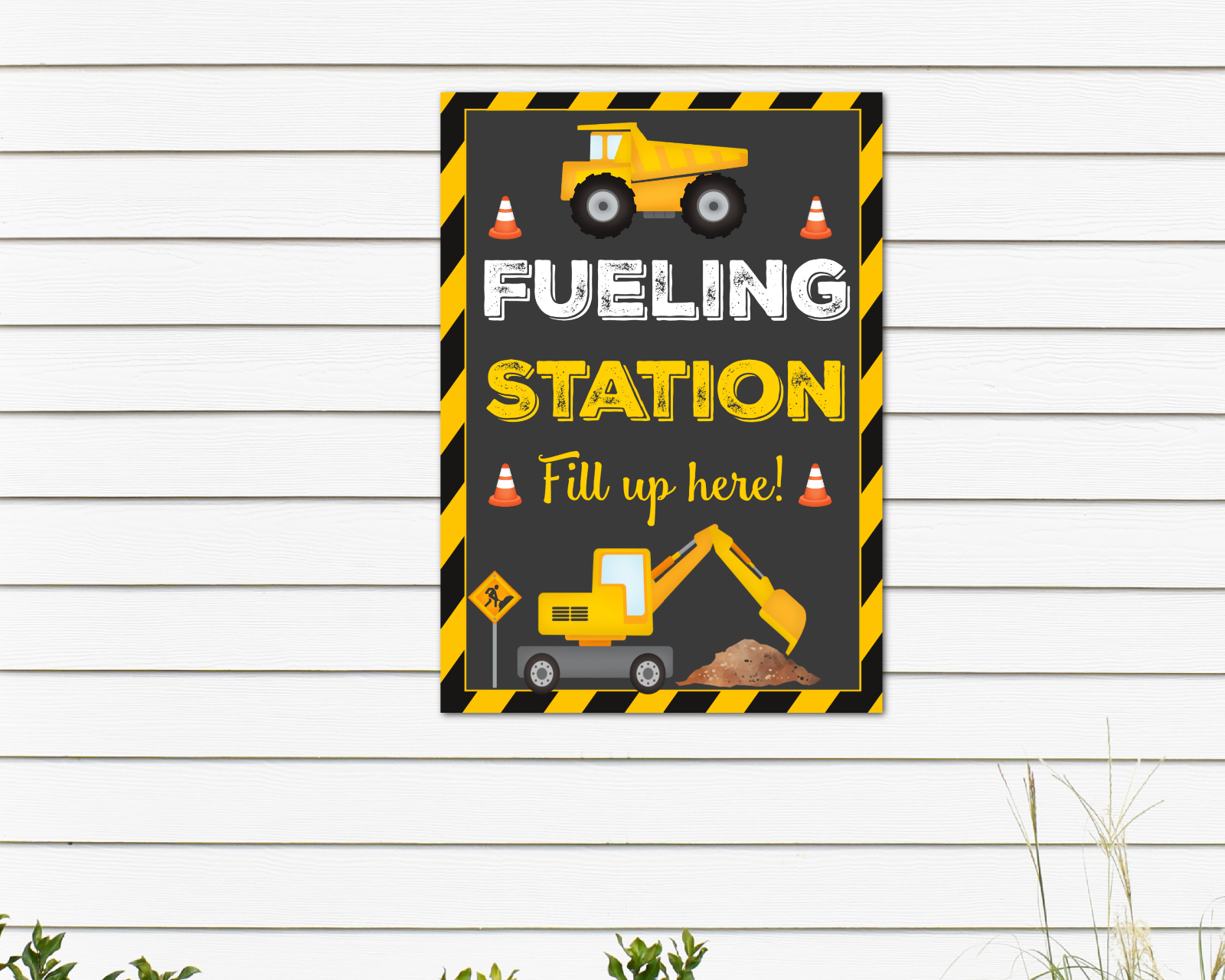 Construction Site Party Sign - Fueling Station, Build a Burger or Cards ...