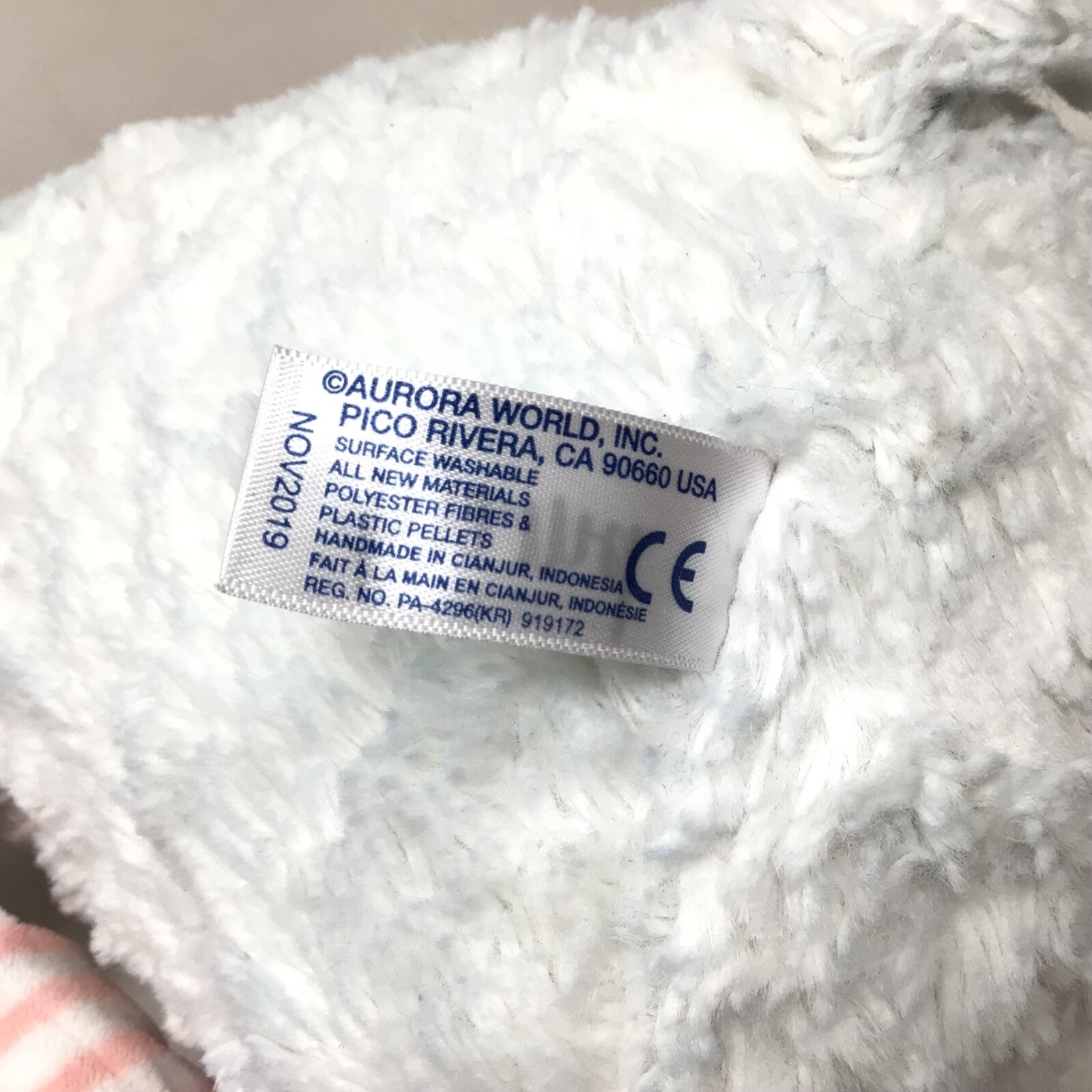 Aurora World Purely Luxe 18" White Pink Stripes Elephant Plush Stuffed ...