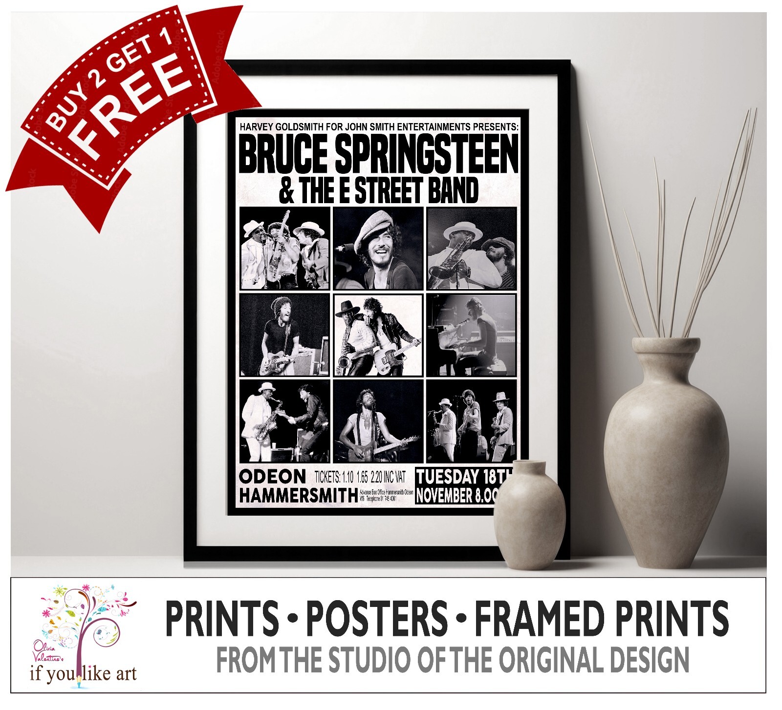 Bruce Springsteen First UK Concert Poster MULTI-PRINT or Three FRAMED ...