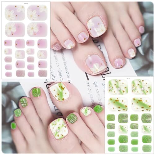 8 Sheets Flower Toe Nail Stickers Glitter Full Wraps Toenails Polish ...