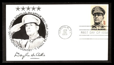 MINT US FDC 1971 Douglas MacArthur Autograph First Day Cover & Bonus ...