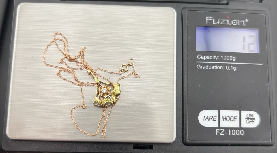 Antique 14k Gold Conversion Necklace Rose Gold Chain Diamond Flower ...