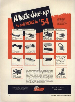 1954 PAPER AD Sauders Swadar Toy Co Helicopter Kit Fairchild Pack Plane ...