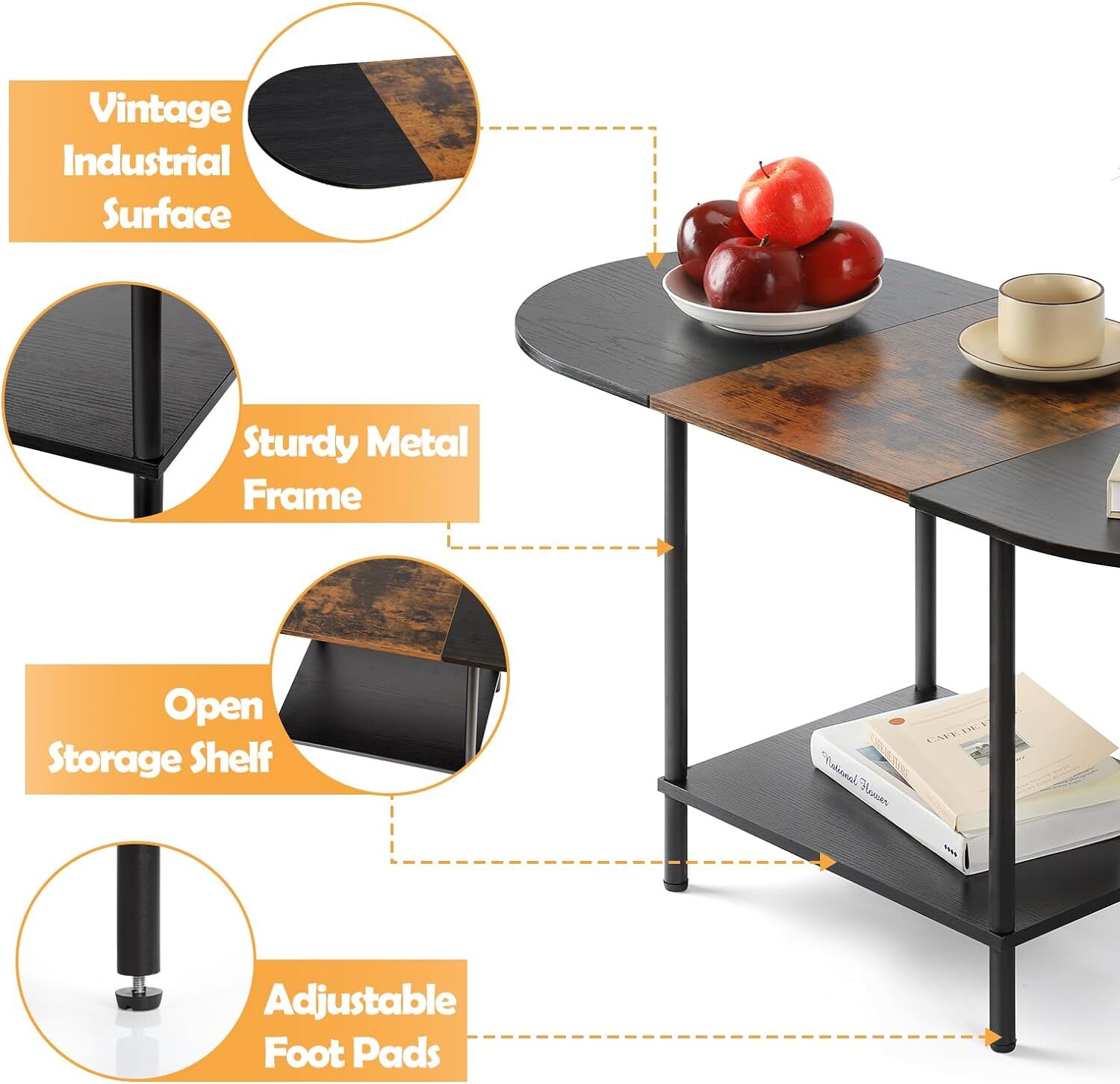 2-Tier Small Coffee Tables Oval Center Table with Storage Shelf for ...