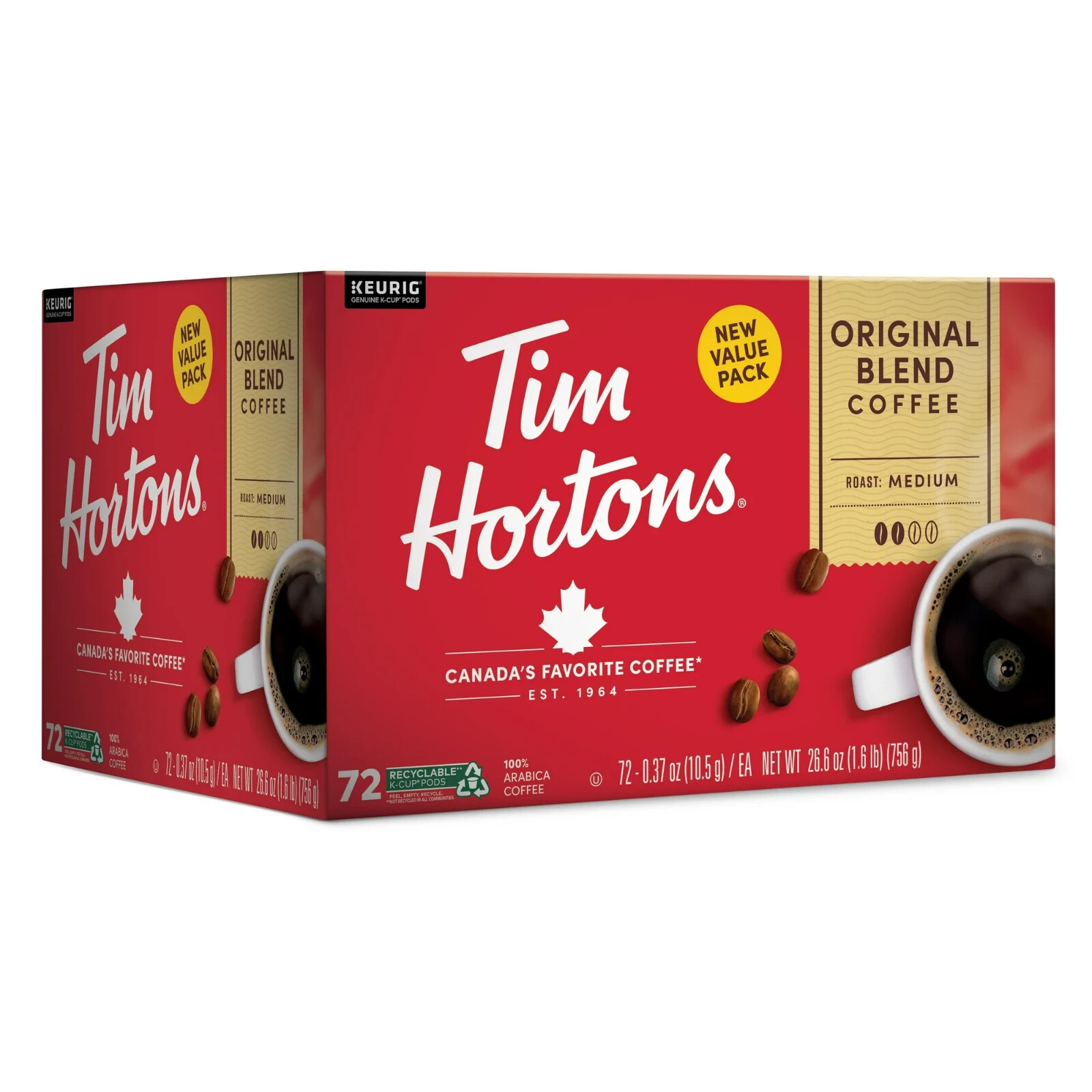 Tim Hortons Original Blend Roast K-Cup Coffee Pods Keurig Brewers 72 Ct ...