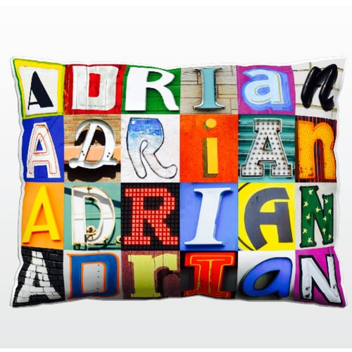 Personalized Pillow featuring the name ADRIAN in photos of sign letters ...