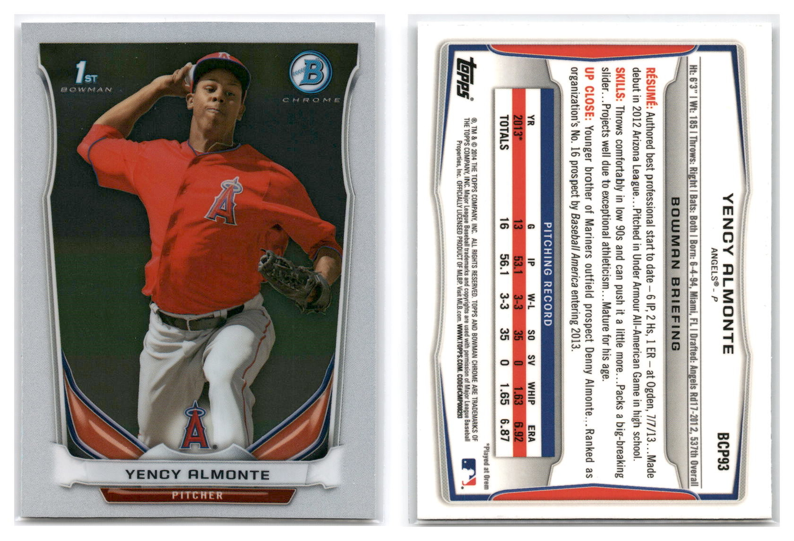 2014 Bowman Chrome Prospects #BCP93 Yency Almonte - Angels | eBay