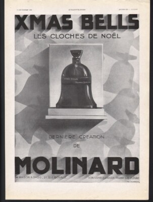 1930 MOLINARD CHRISTMAS BELLS GRASSE PARIS HOLIDAY NOEL ILLUSTRATION AD ...