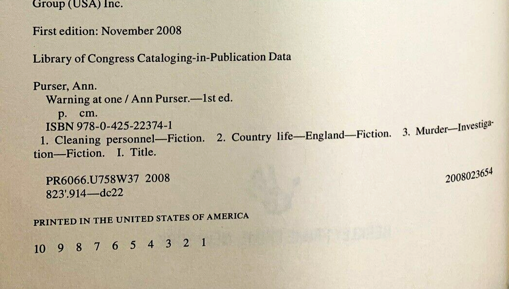 Lois Meade Mystery Warning at One Ann Purser (2008 Hardcover) TRUE ...