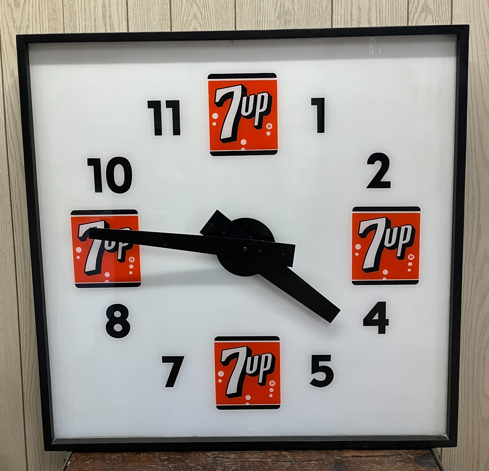 Large Vintage 7 up Clock w/ Wood Frame 37" x 37" Tested Working Soda ...