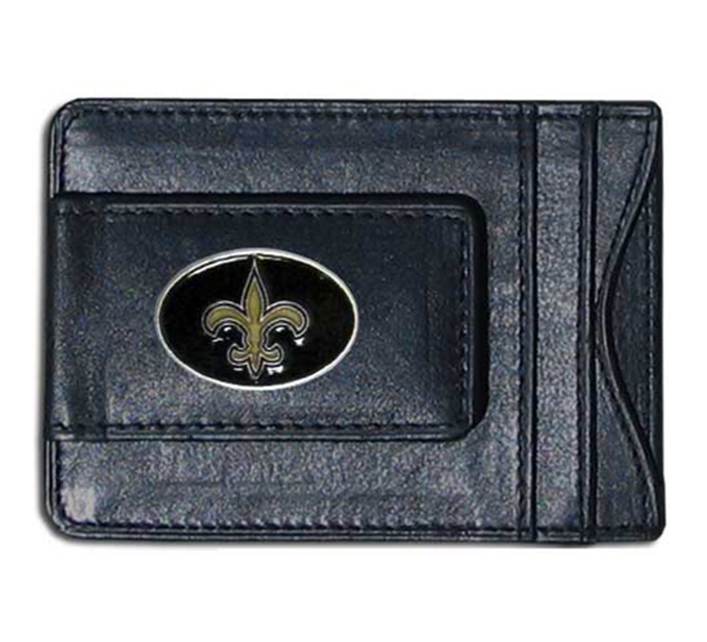 New Orleans Saints Black Leather Money Clip Wallet - Magnetic - Mens ...