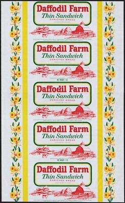 Vintage bread wrapper DAFFODIL FARM THIN SANDWICH farm pic Rye New York ...
