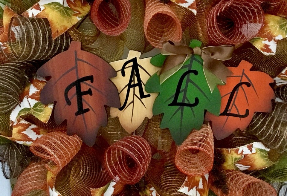 Fall Leaves Welcome Wreath Handmade Deco Mesh | eBay