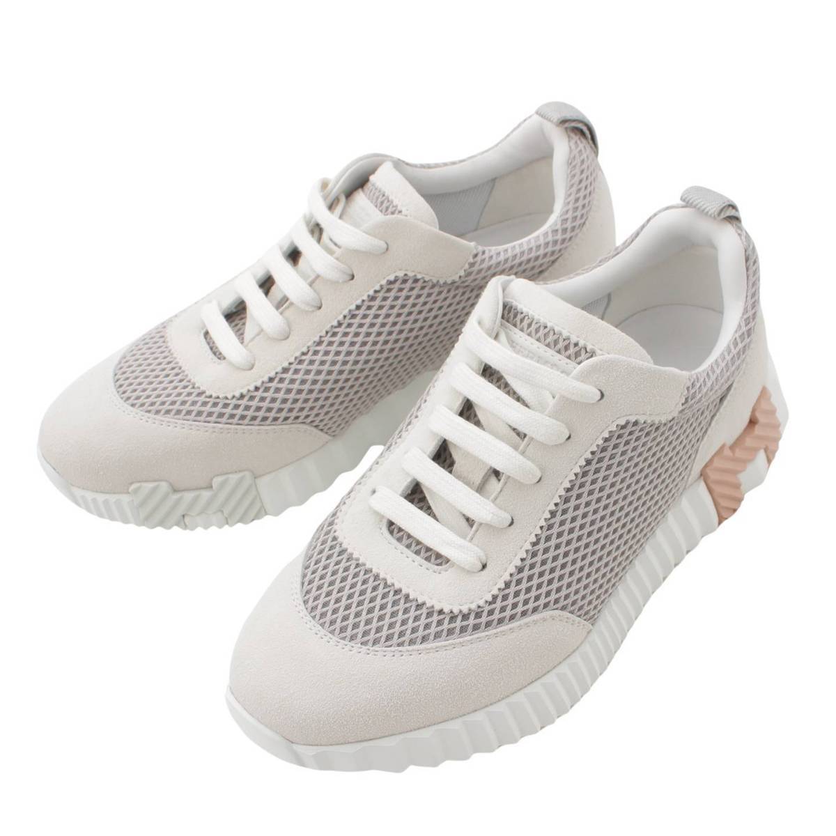 Auth Hermes Bouncing H Logo Mesh Low Cut Sneakers Whi… - Gem