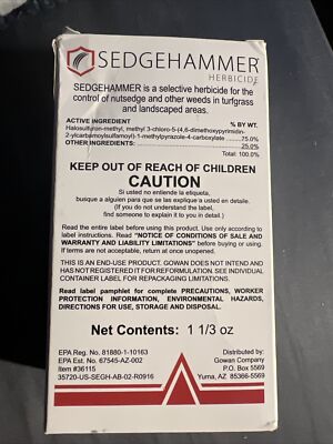 SEDGEHAMMER HERBICIDE 1.3 OUNCE BOTTLE WITH INSTRUCTIONS & SCOOPER …K ...