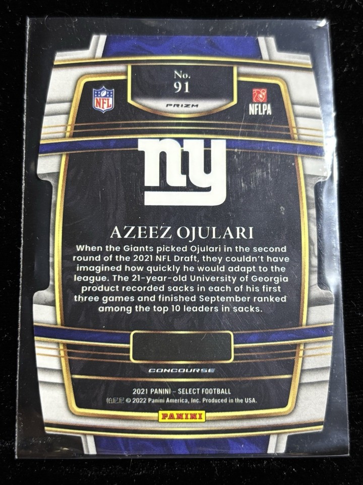 2021 Select Azeez Ojulari RC Prizm Die cut Black & Gold Concourse ...