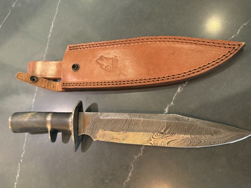Timber Wolf Sub-hilt Camel Bone Damascus Steel Fixed Blade Bowie Knife ...
