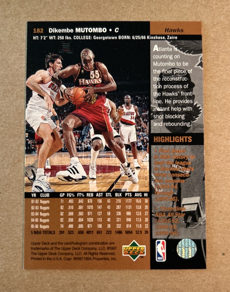 1996-97 Upper Deck #182 Dikembe Mutombo Basketball Card | eBay