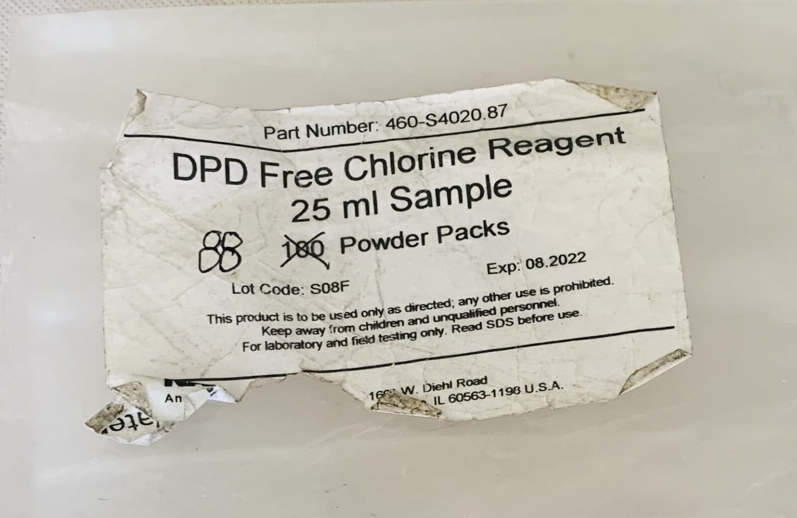 DPD Free Chlorine Reagent 25ml Sample Lot of 88 INCLUDES 25ml GLASS ...