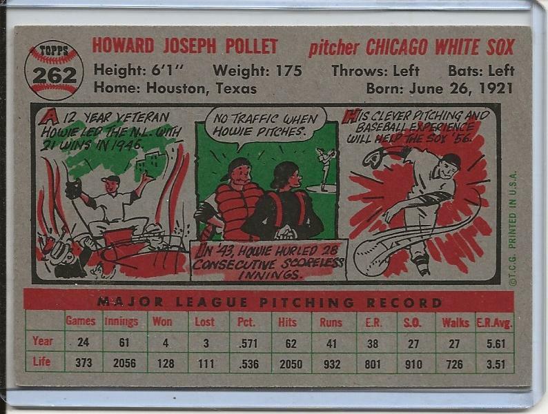 1956 Topps Baseball Card Howie Pollet Pitcher Chicago White Sox NR MT G ...
