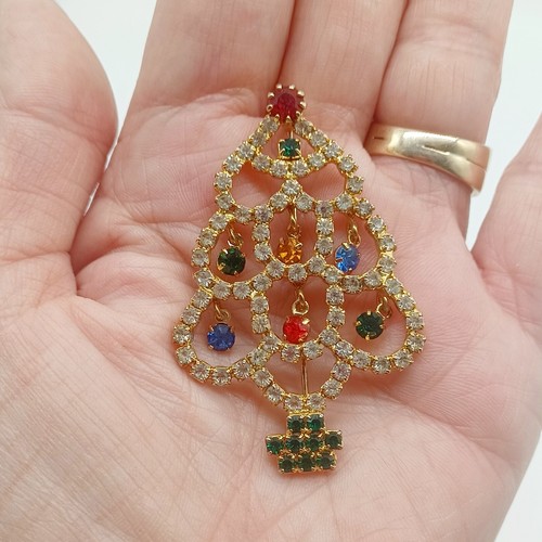 4x Christmas Brooch Pins Santa Bow Tree Car w/Tree Enameled Goldtone ...