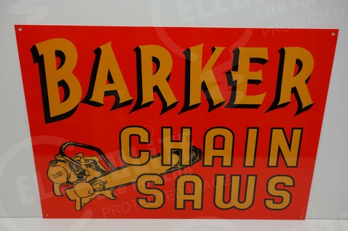 BARKER CHAIN SAW STEEL DEALER DIE CUT Sign Rare ENAMEL 14" BY 20" | eBay
