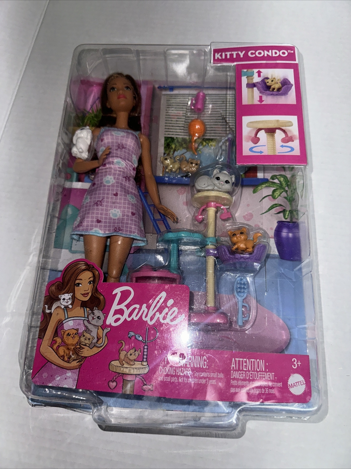 Barbie Kitty Condo Playset with Brunette Fashion Doll, 4 Kittens, Cat ...