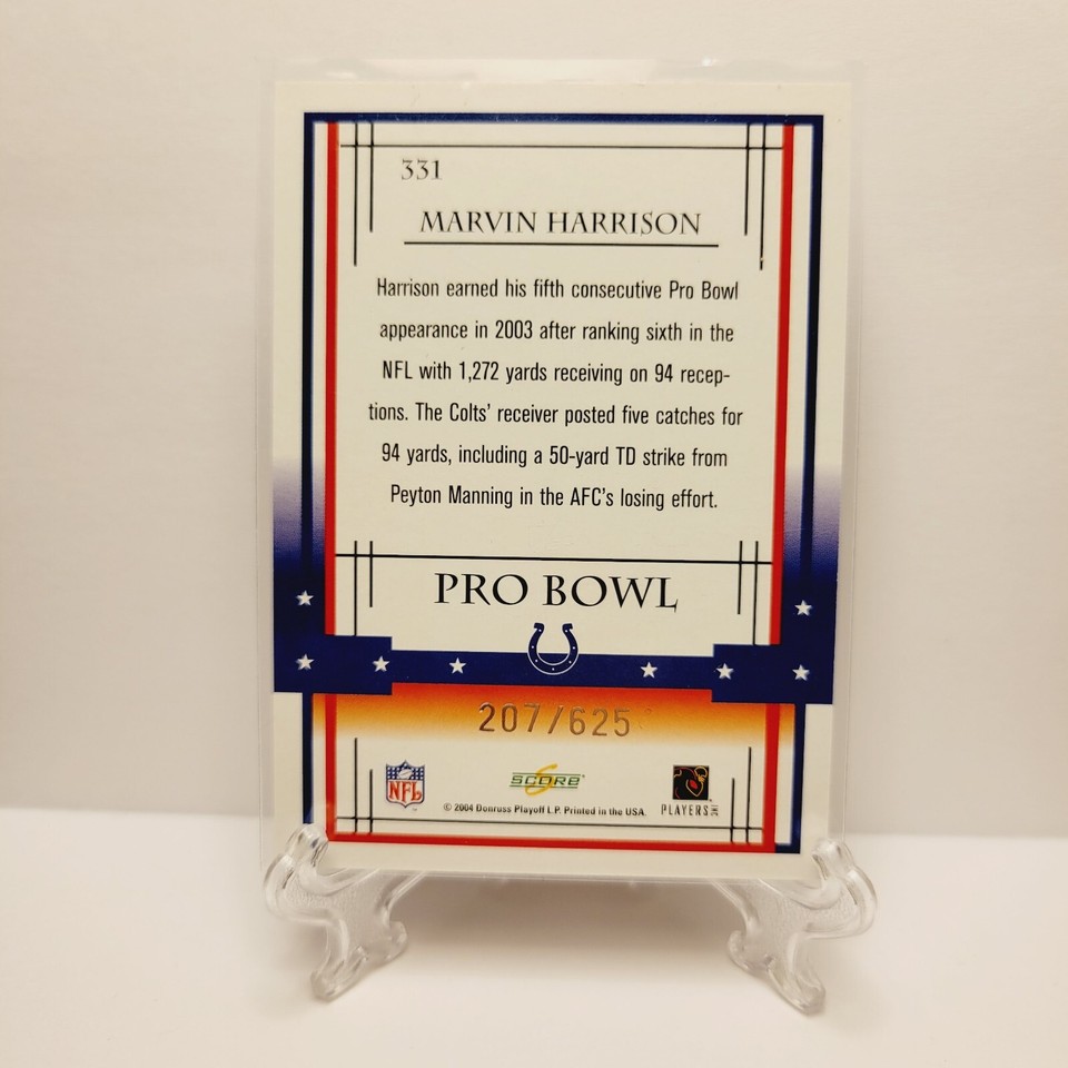 2004 Score Pro Bowl Scorecard /625 Marvin Harrison #331 Indianapolis ...