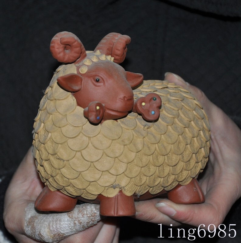 5.6"old China Yixing Zisha Pottery Carved fengshui propitious sheep Tea ...