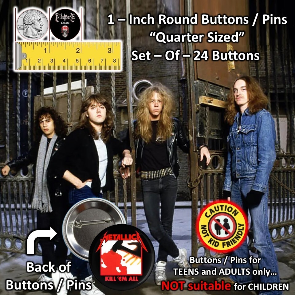 80's 90's Thrash Metal Buttons / Pins Set-of-24 - Metallica Slayer ...