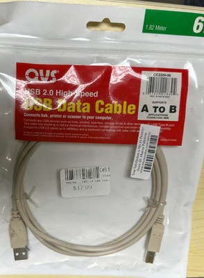 QVS USB 2.0 HIGH SPEED USB DATA CABLE A TO B 6FT # T753 | eBay