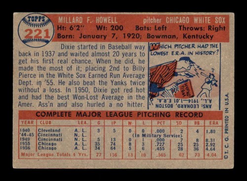 1957 Topps #221 Dixie Howell VG/VGEX X3214475 | eBay