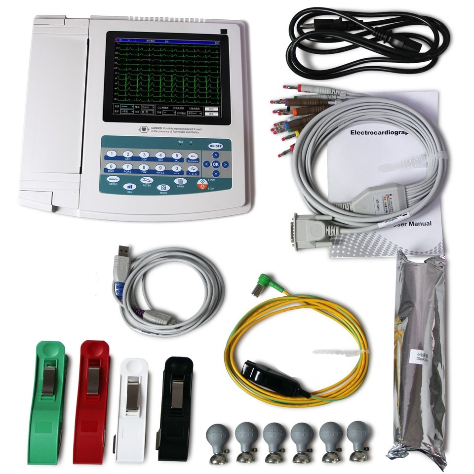 Portable 12-Channel EKG Electrocardiograph Machine, Digital ECG Heart ...