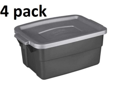 Rubbermaid Roughneck Durable 3 Gallon Tote Handles, Snap Lids, Blue 4 ...