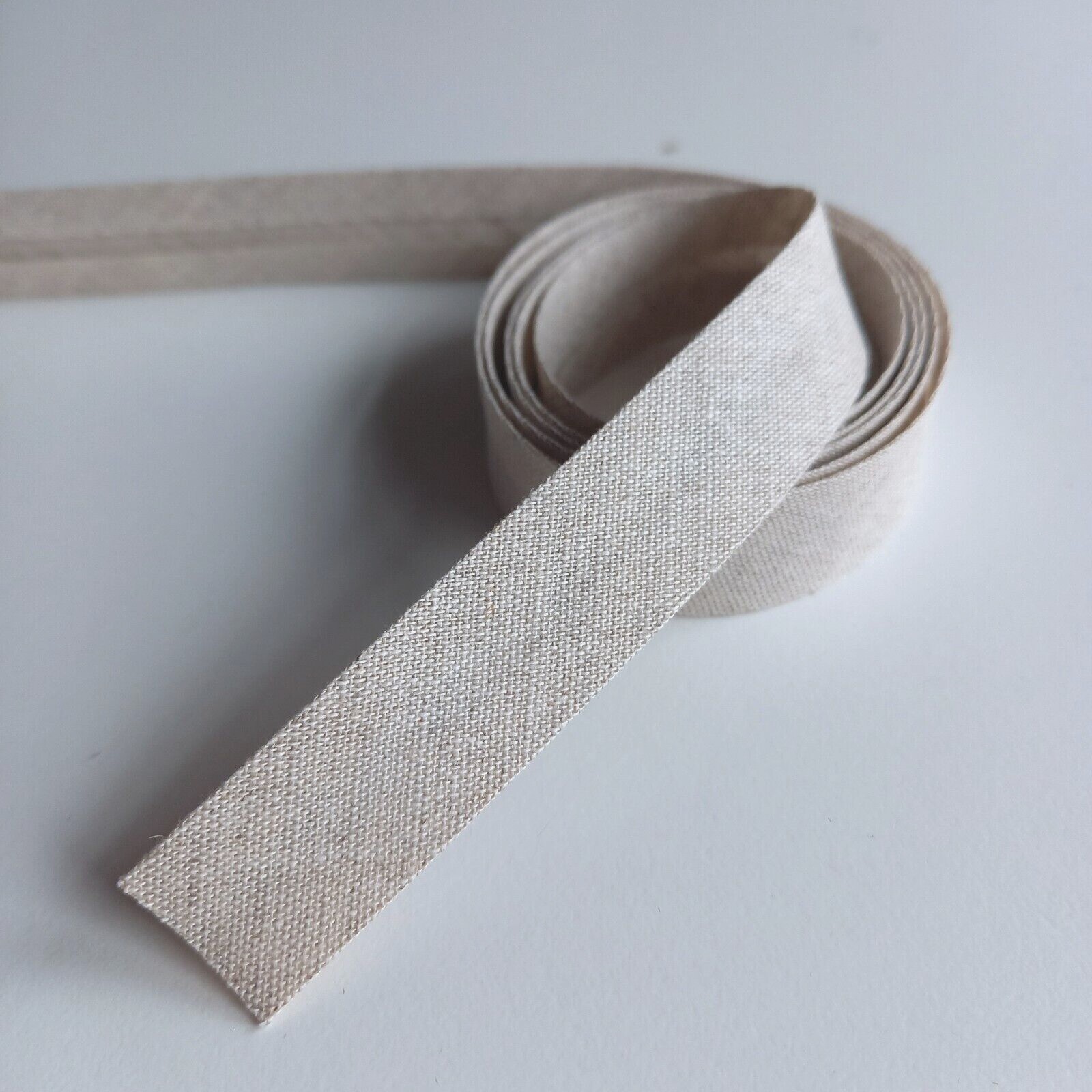 Beige Natural Bias Binding Fold Over Tape Linen Cotton Blend - 18mm ...