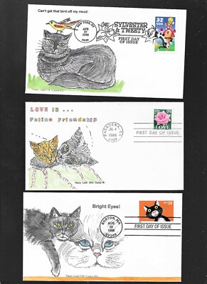 US FDC FIRST DAY COVERS CATS HAND PAINTED BY NANCY LADD LOT OF 3 | eBay