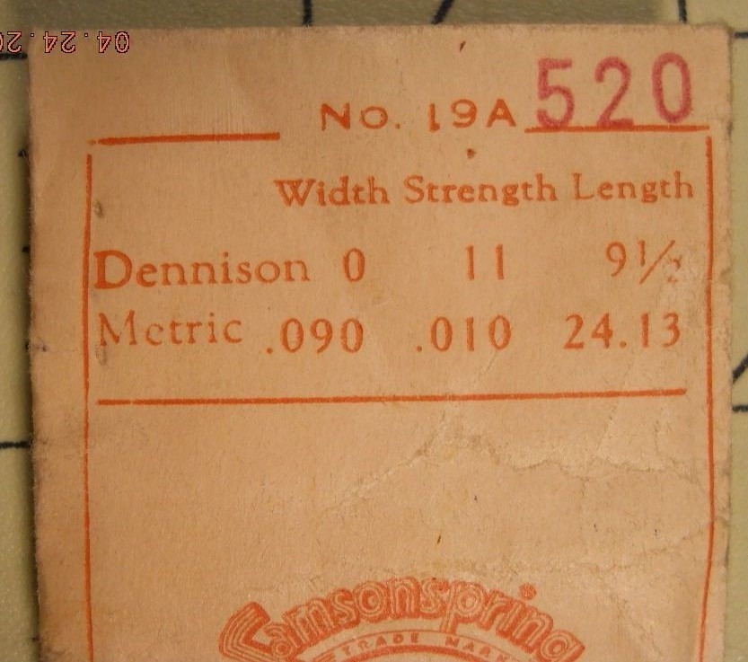 SAMSON SPRING 19A 520 Watch Mainspring 0 x 11 x 9 1/2 - .090 x .010 x ...