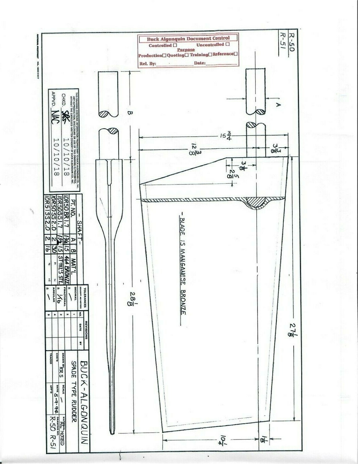 Buck-Algonquin Marine Rudder, 1.5" Shaft, Bronze, Spade Type | eBay