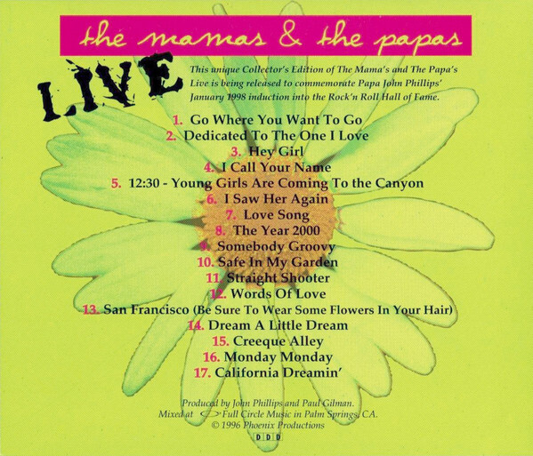 THE MAMAS & THE PAPAS Live Gold Edition RARE OOP 2 CD JOHN PHILLIPS AND ...