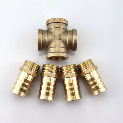 New 19mm Four Way Brass Hose Barb Cross Fitting Hose Fuel Water Gas Air ...