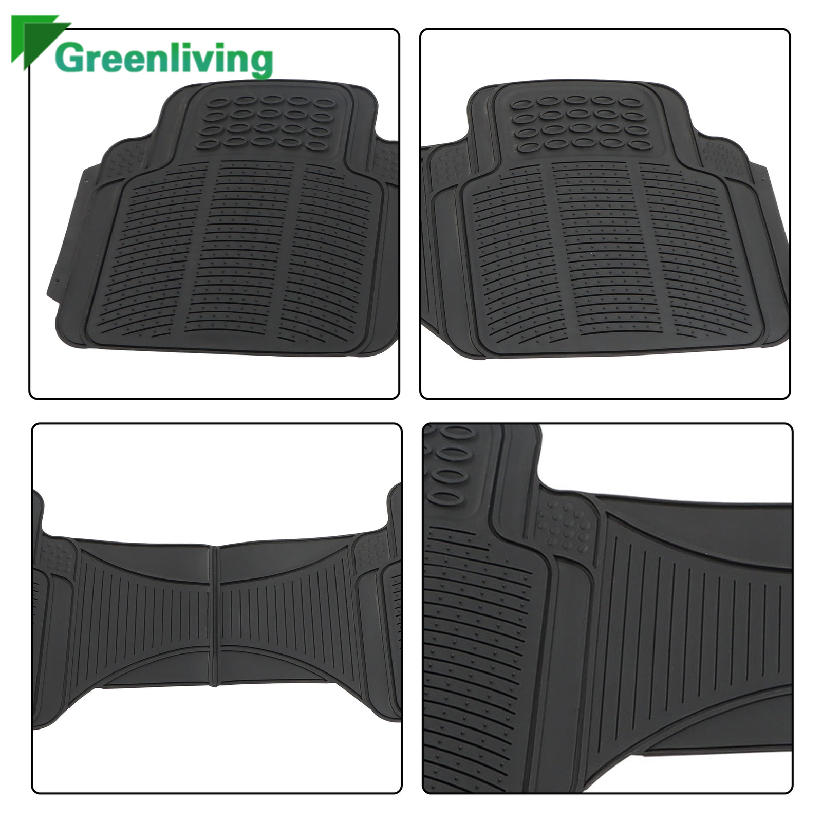 3PCS Car Floor Mats Front Rear Rubber Black Universal For Carpet Set ...