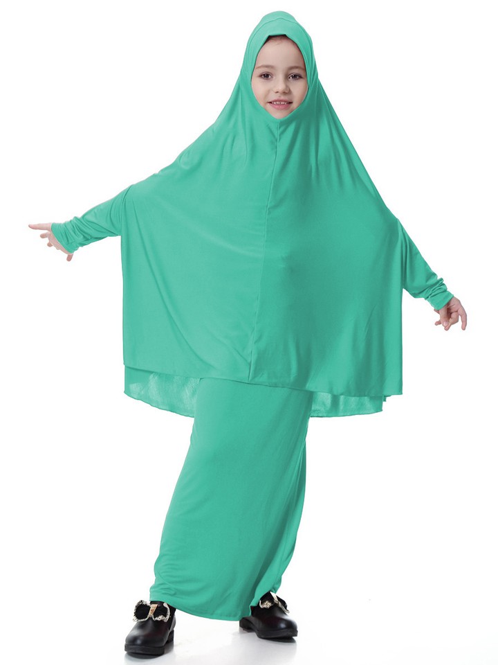 Muslim Girls Skirt Dress Robe Kids Abaya Burka Prayer Khimar Scarf Maxi ...