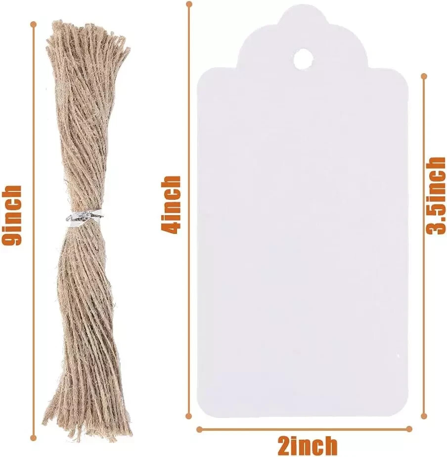 Sallyfashion 100PCS Kraft Paper Tags, 2X4 Inches White Gift Tag Craft ...