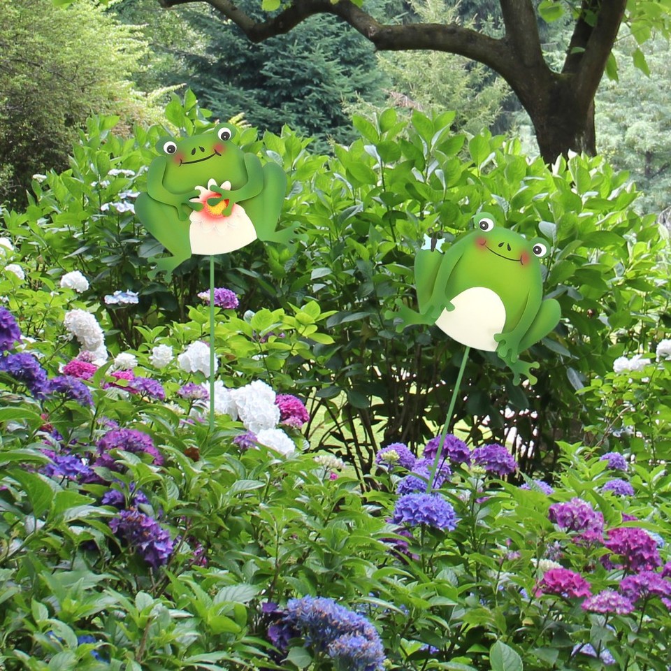 2 Pcs Garden Gifts Frogs Decor Stake Decorations Outdoor Yard Stakes ...