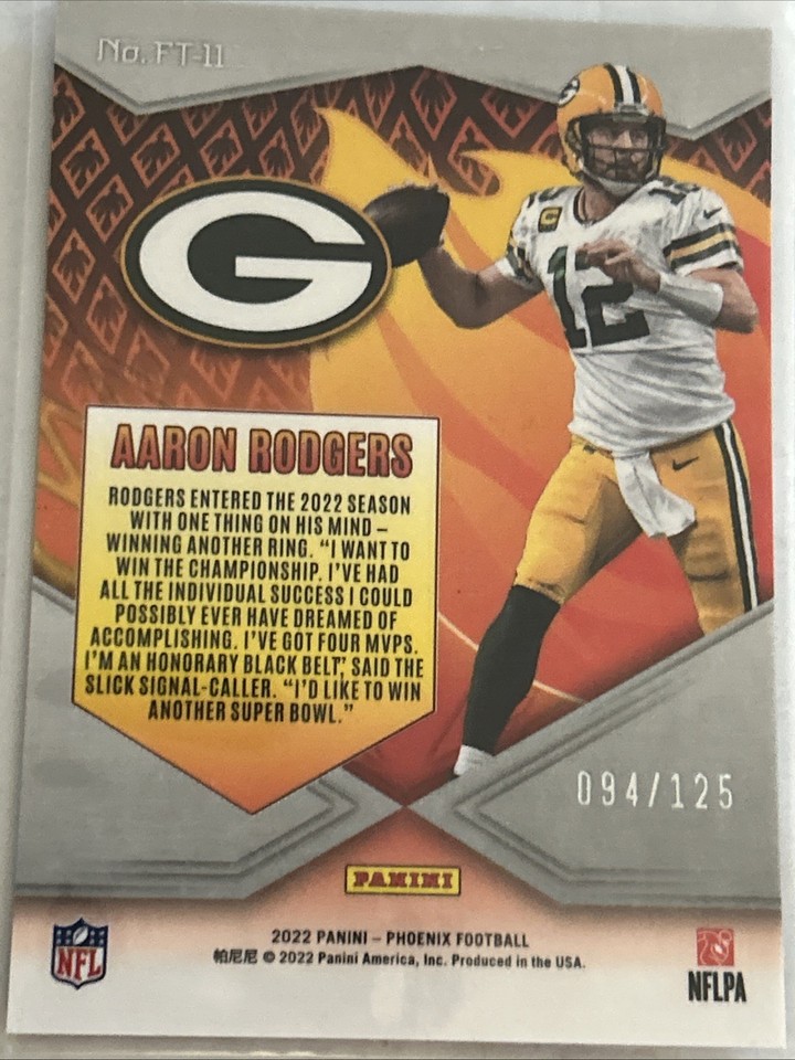 Aaron Rodgers 2022 Panini Phoenix Football FLAME THROWERS 094/125 | eBay