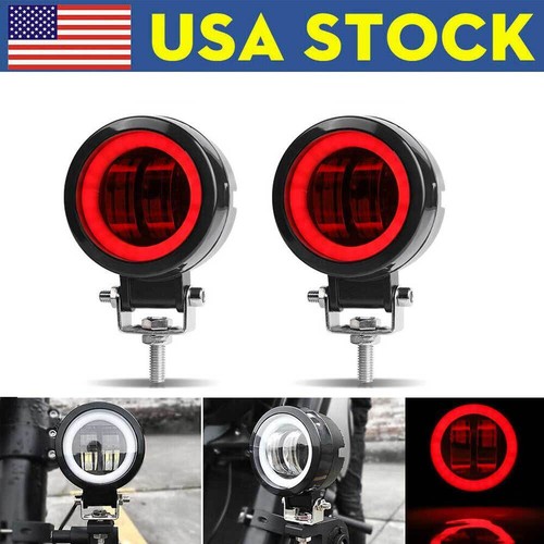 2x 3Inch LED Work Light Bar Round Spot Pods Red Halo Offroad Fog ...