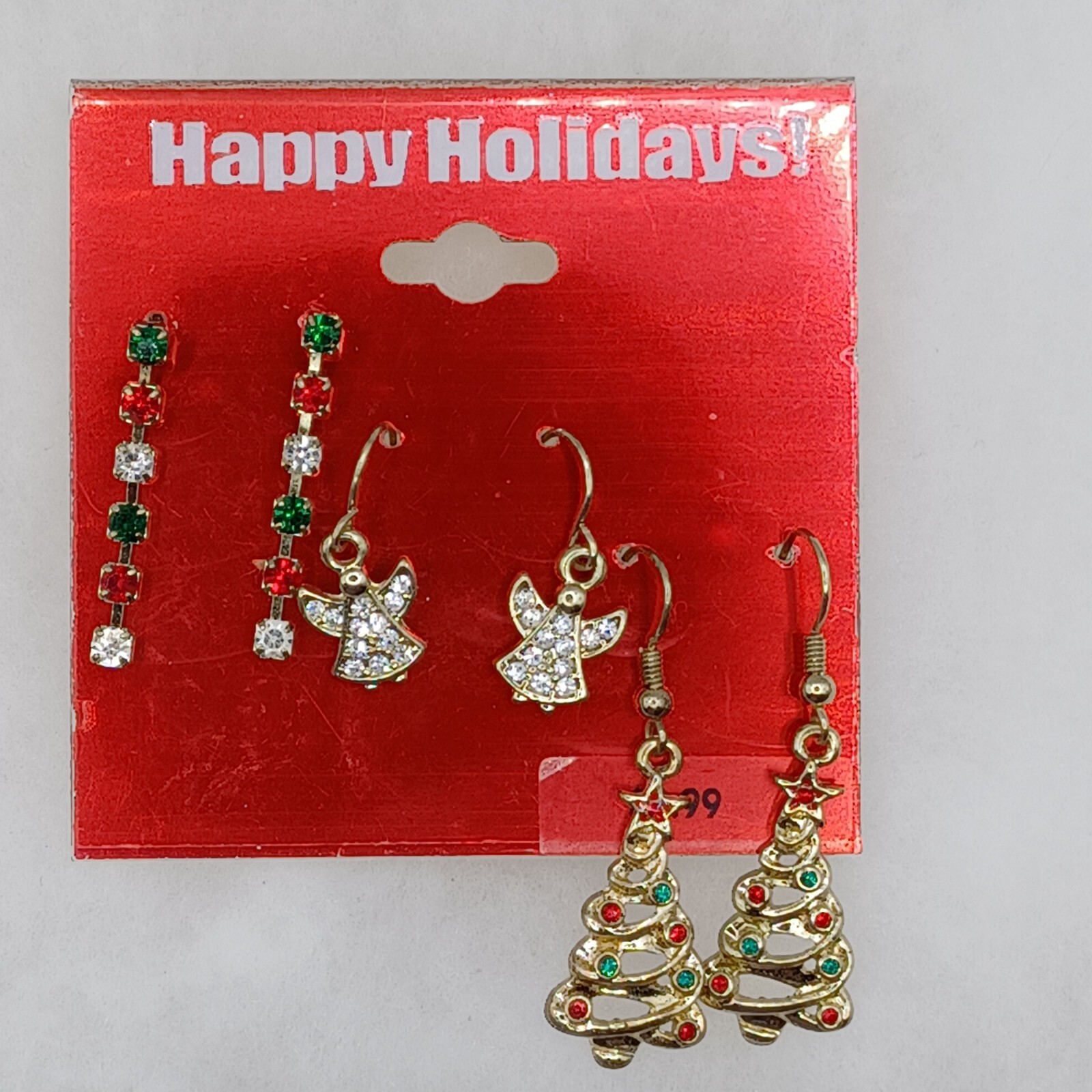 Christmas Holiday Dangle Earrings Set of 3 Gold Tone and Rhinestones | eBay
